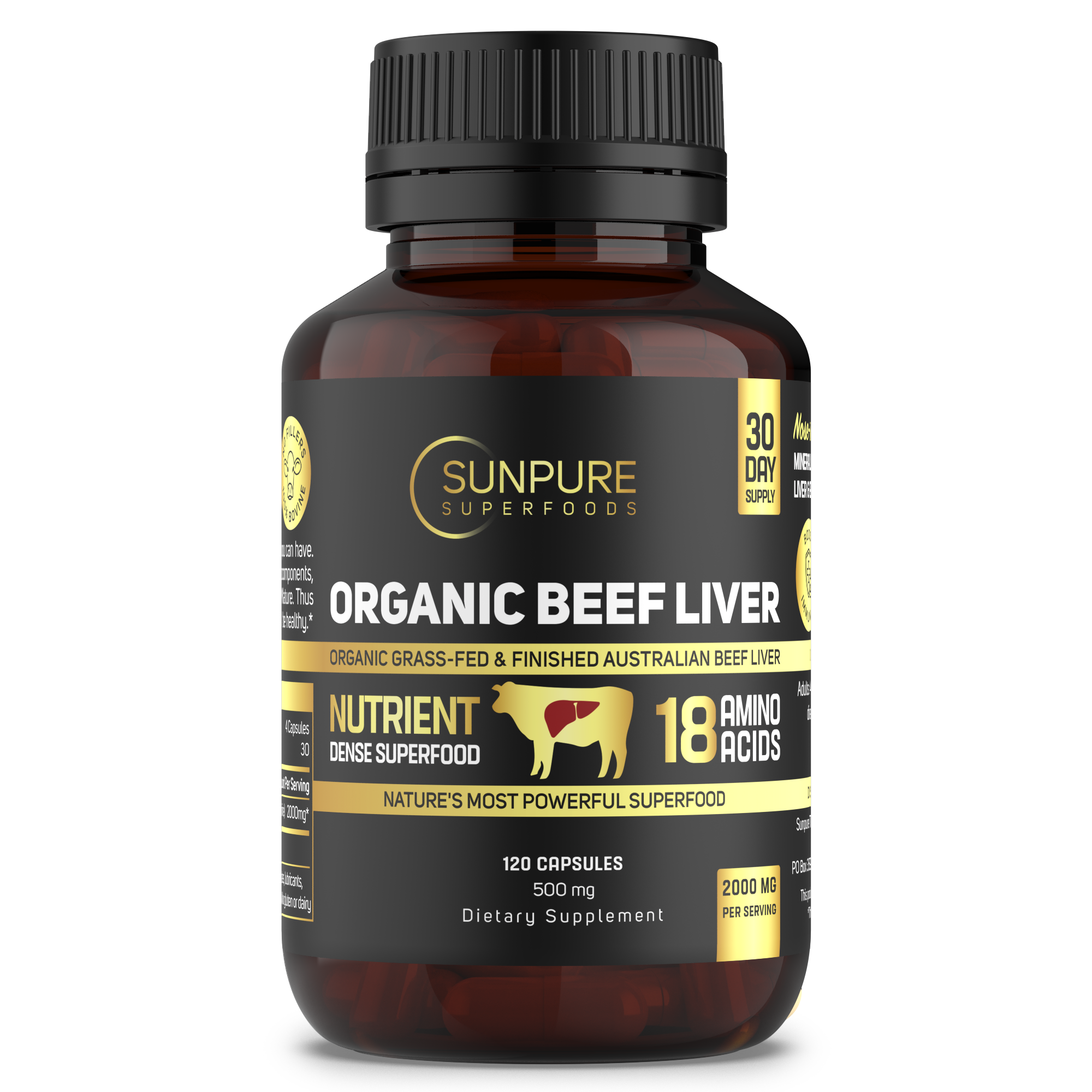Primal Graze™ Vitality Organic Grass Fed Beef Liver Capsules Iron Supplements Australia